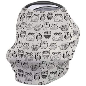 Breastfeeding Nursing Cover Multi Use for Baby Car Seat Cute Owl Collection Stretchy Breathable Shawl for Stroller High Chair Shopping Cart Canopy