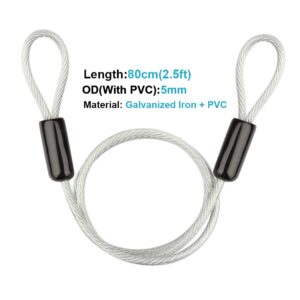 2½ ft Security Cable Luggage Lock Safety Cable Wire with Double Looped Ends, 5mm Iron Galvanized PVC Coated Braided Security Cable Breaking Force 220 lb (4 Pack)