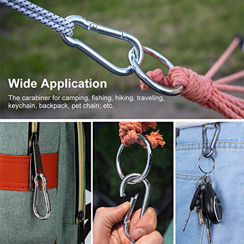 6PCS Spring Snap Hooks Carabiner- 304 Premium Stainless Steel Heavy Duty Carabiner Clips Assorted Sizes (2, 2.36, 3.15 inch) for Camping, Fishing, Hiking, Traveling, Backpack, Keychain; Silver