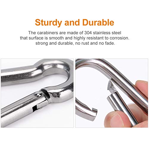 6PCS Spring Snap Hooks Carabiner- 304 Premium Stainless Steel Heavy Duty Carabiner Clips Assorted Sizes (2, 2.36, 3.15 inch) for Camping, Fishing, Hiking, Traveling, Backpack, Keychain; Silver