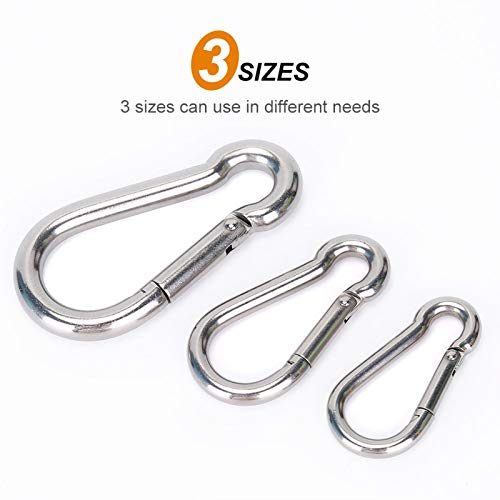 6PCS Spring Snap Hooks Carabiner- 304 Premium Stainless Steel Heavy Duty Carabiner Clips Assorted Sizes (2, 2.36, 3.15 inch) for Camping, Fishing, Hiking, Traveling, Backpack, Keychain; Silver