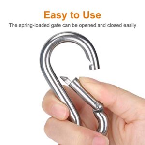 6PCS Spring Snap Hooks Carabiner- 304 Premium Stainless Steel Heavy Duty Carabiner Clips Assorted Sizes (2, 2.36, 3.15 inch) for Camping, Fishing, Hiking, Traveling, Backpack, Keychain; Silver