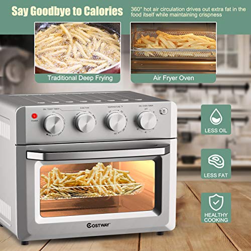 COSTWAY Toaster Oven Countertop, 7-in-1 Convection Oven with Air Fry, Bake, Broil, Toast, Dehydrate, Pizza, Warm Function, 1550W Air Fryer Toaster Oven with Timer, Temperature Control, 5 Accessories