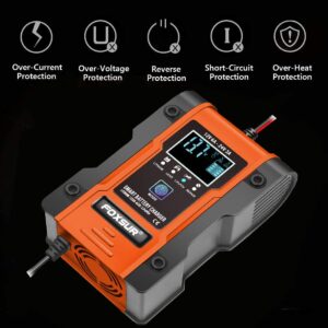 FOXSUR [New Upgrade] Lithium Battery Charger, 12V/24V 6Amp Full Automatic Intelligent Car Battery Charger(lithium batteries, lead-acid batteries, Calcium, etc)/Maintainer Delivers 7 Stage Charging-Red