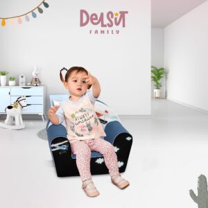 Delsit Lightweight Toddler and Kid Sized Frameless Foam Chair with Removable Cover for Bedrooms, Playrooms, and Living Rooms, Midnight Plane