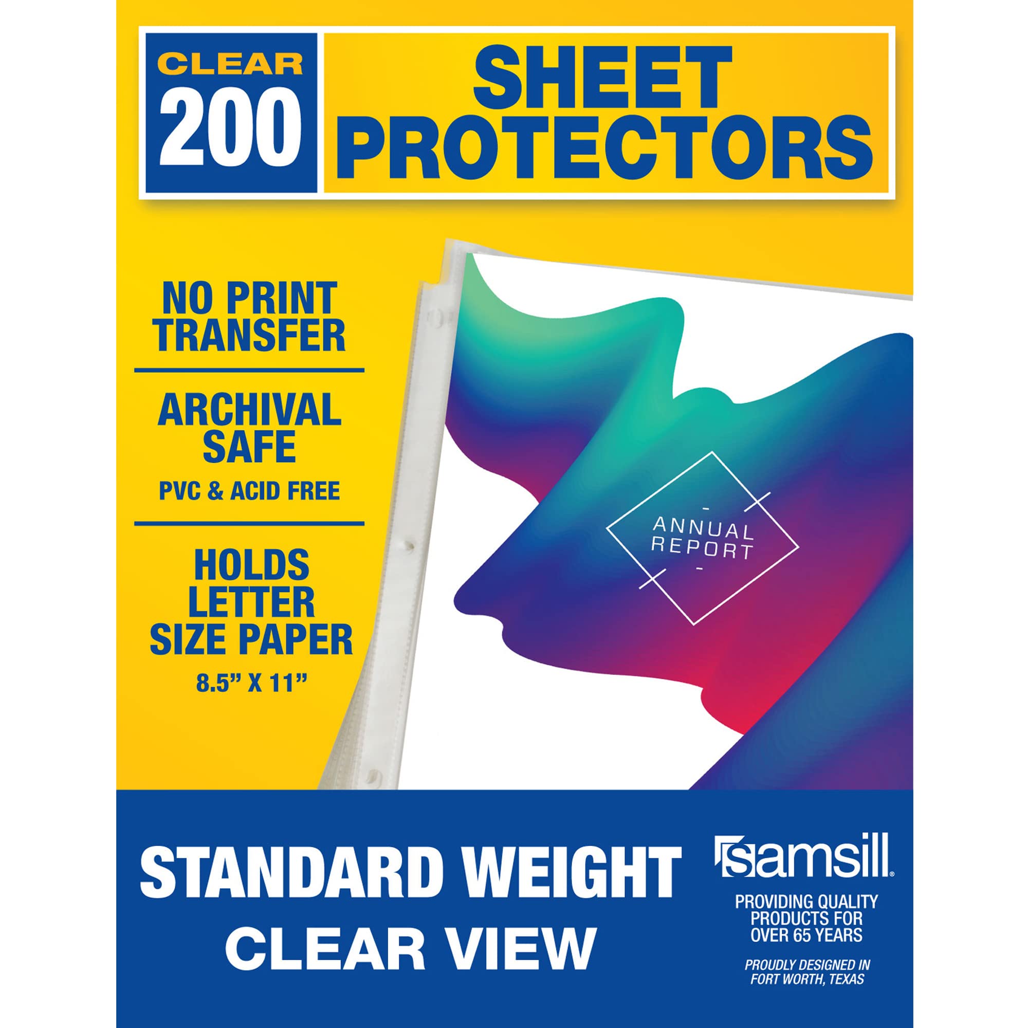 Samsill Sheet Protectors, 8.5x11 Inch Page Protectors for 3 Ring Binder, Standard Weight, Clear Protector, Letter Size, Top Loading, Acid Free, 200 Pack