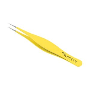 tweezty pointed tweezers - yellow ingrown hair tweezers - splinter remover needle nose tweezers for eyebrow shaping and fine hair removal - professional grade precision tweezers