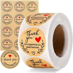 Thank You Stickers Roll, 512 Pcs 1.5" Thank You for Supporting My Small Business Stickers Labels, Round Kraft Strong Adhesive Sticker for Christmas Party Cards Envelope Seals Sticker Decorations