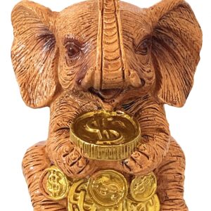 Betterdecor Feng Shui Trunk Up Lucky Elephant Statue Figurine Home Office Decor for Wealth (ICOINS)