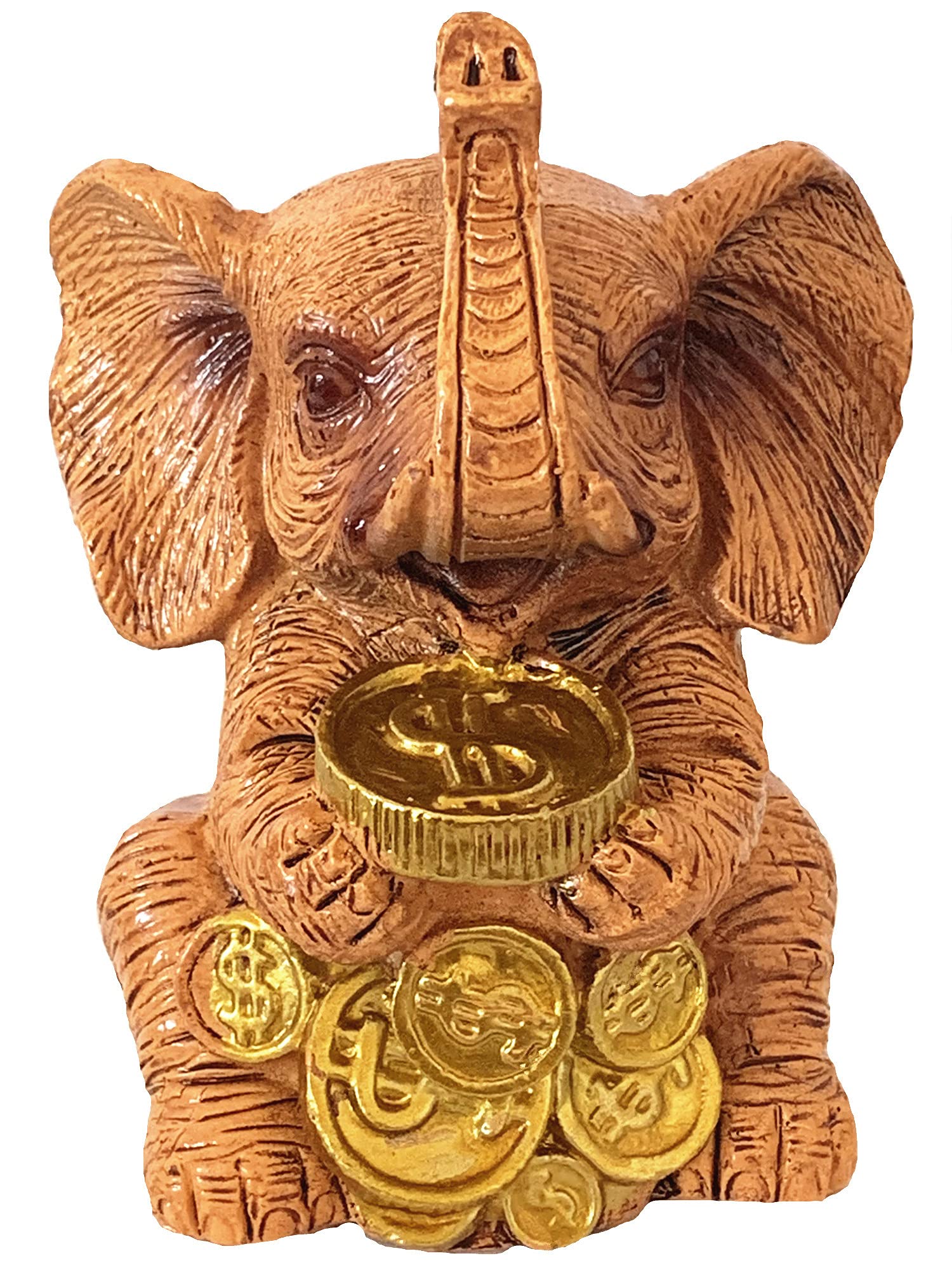 Betterdecor Feng Shui Trunk Up Lucky Elephant Statue Figurine Home Office Decor for Wealth (ICOINS)