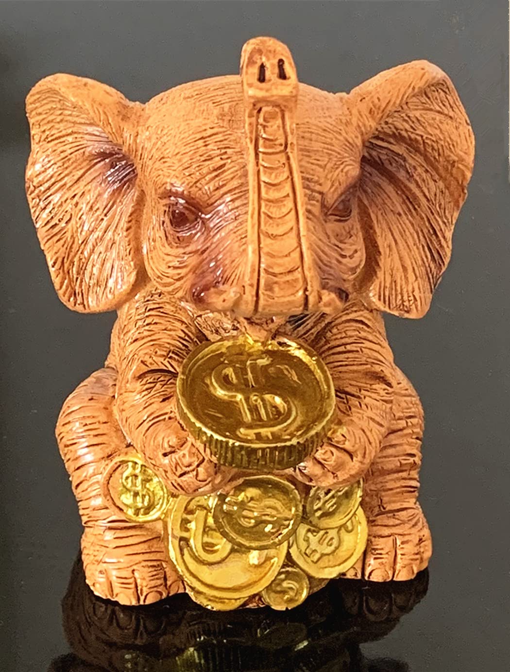 Betterdecor Feng Shui Trunk Up Lucky Elephant Statue Figurine Home Office Decor for Wealth (ICOINS)