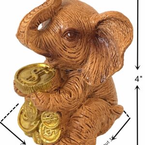 Betterdecor Feng Shui Trunk Up Lucky Elephant Statue Figurine Home Office Decor for Wealth (ICOINS)