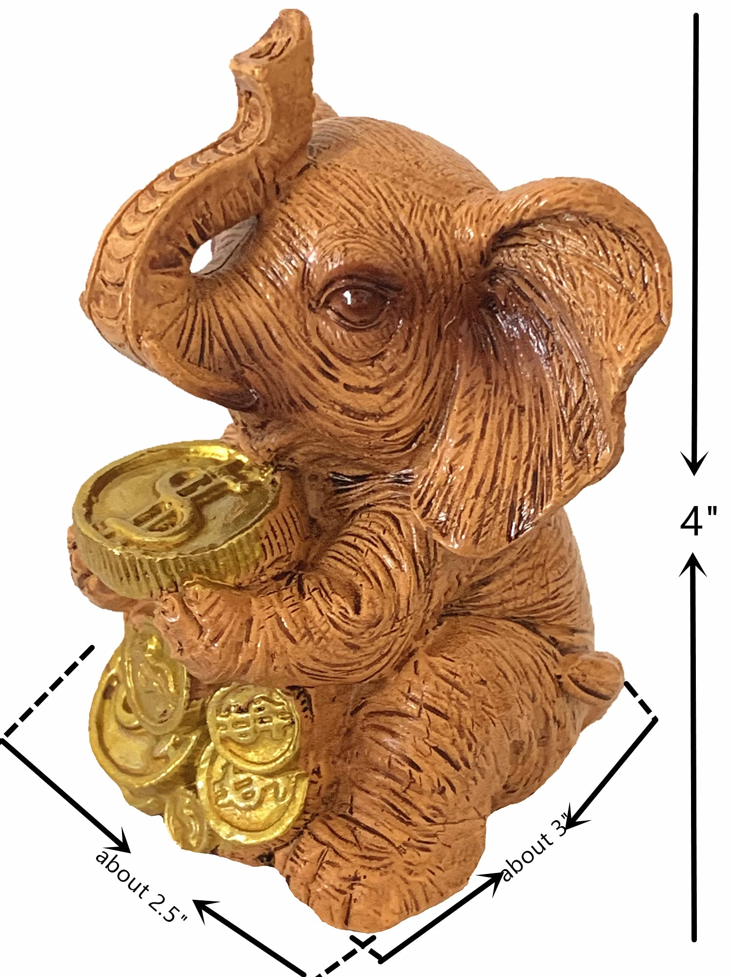 Betterdecor Feng Shui Trunk Up Lucky Elephant Statue Figurine Home Office Decor for Wealth (ICOINS)