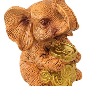 Betterdecor Feng Shui Trunk Up Lucky Elephant Statue Figurine Home Office Decor for Wealth (ICOINS)