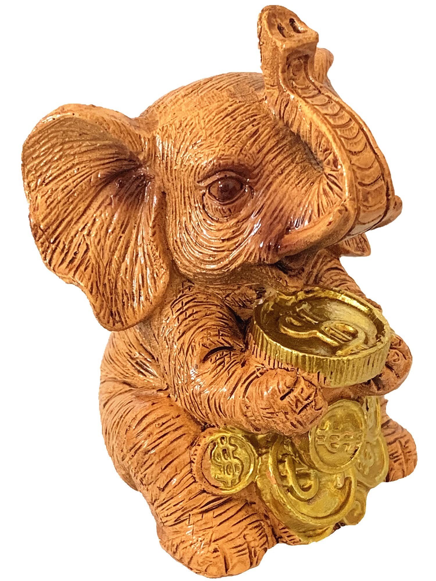 Betterdecor Feng Shui Trunk Up Lucky Elephant Statue Figurine Home Office Decor for Wealth (ICOINS)