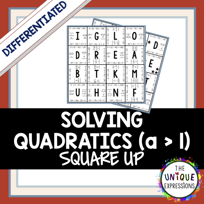 Solving Quadratics (a>1) Differentiated Puzzle Activity