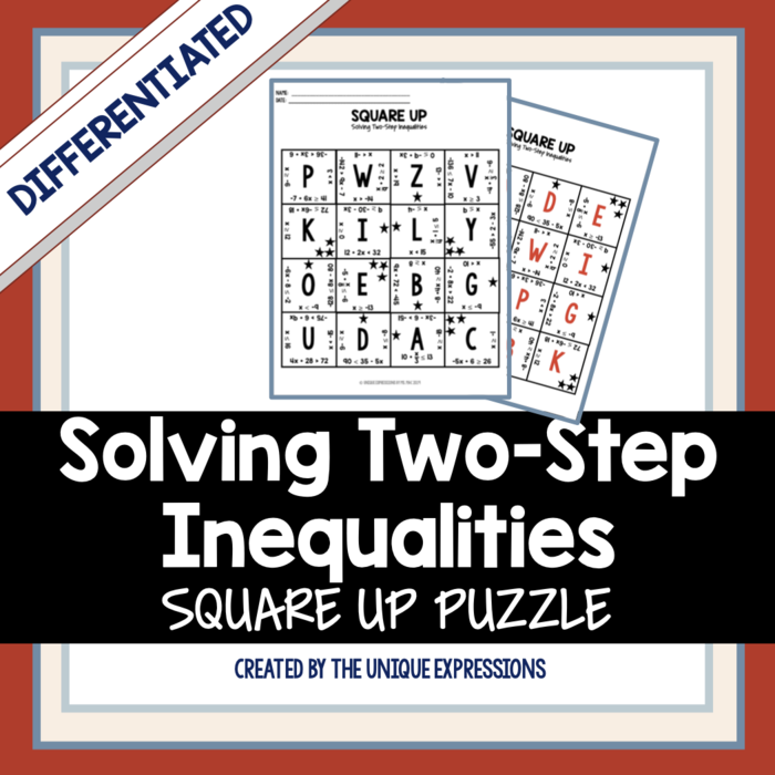 Solving Two Step Inequalities Differentiated Puzzle Activity