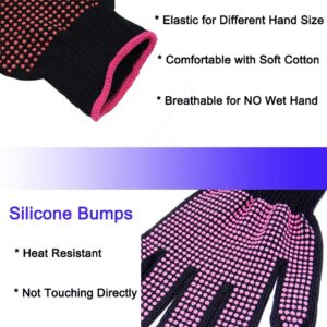 Heat Resistant Glove with Heat Resistant Mat for Curling Iron, Hair Straightener, Flat Irons, Silicone Bump Glove, 9” x 6.5” Food Grade Silicone Mat, Pink