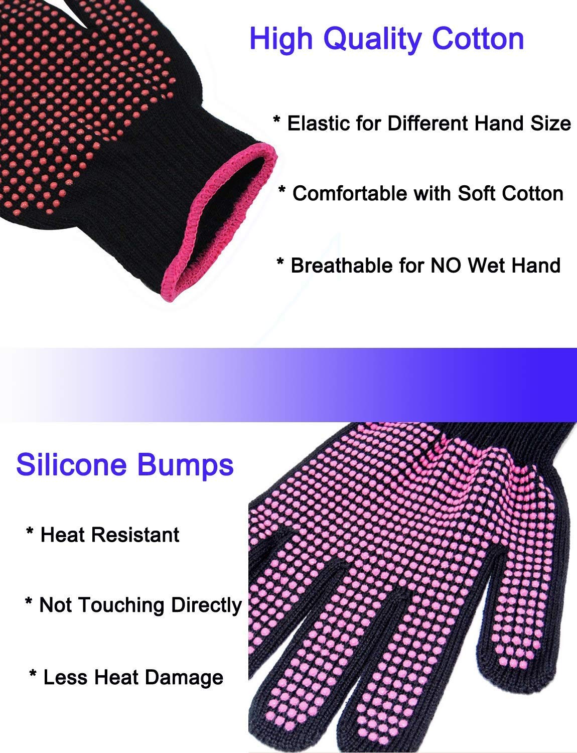 Heat Resistant Glove with Heat Resistant Mat for Curling Iron, Hair Straightener, Flat Irons, Silicone Bump Glove, 9” x 6.5” Food Grade Silicone Mat, Pink