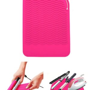 Heat Resistant Glove with Heat Resistant Mat for Curling Iron, Hair Straightener, Flat Irons, Silicone Bump Glove, 9” x 6.5” Food Grade Silicone Mat, Pink