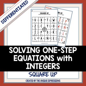 solving one step equations (integers) differentiated puzzle activity