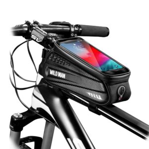 wild man bike bag, bike accessories, bike phone holder bike phone mount, waterproof bike phone bag, mountain bike accessoriess for adult bikes with 3d hard eva,phones under 6.5" (es3)