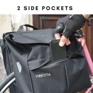 Vincita New Top Load Double Pannier Water Resistant Cycling Side Bags - 12 L with Rain Cover, Large, Carrying Handle, Reflective Spots - Bike Rack Carrier Saddle Bag - Bicycle Accessories (Black)