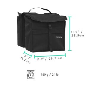 Vincita New Top Load Double Pannier Water Resistant Cycling Side Bags - 12 L with Rain Cover, Large, Carrying Handle, Reflective Spots - Bike Rack Carrier Saddle Bag - Bicycle Accessories (Black)