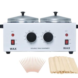 Wax Warmer Double Pot, Professional Electric Wax Heater Machine for Facial, Body, Spa, and Salon, 1.2L Dual Wax Pot Adjustable Temperature with 100 Wooden Craft Sticks,Wax Machine for Hair Removal