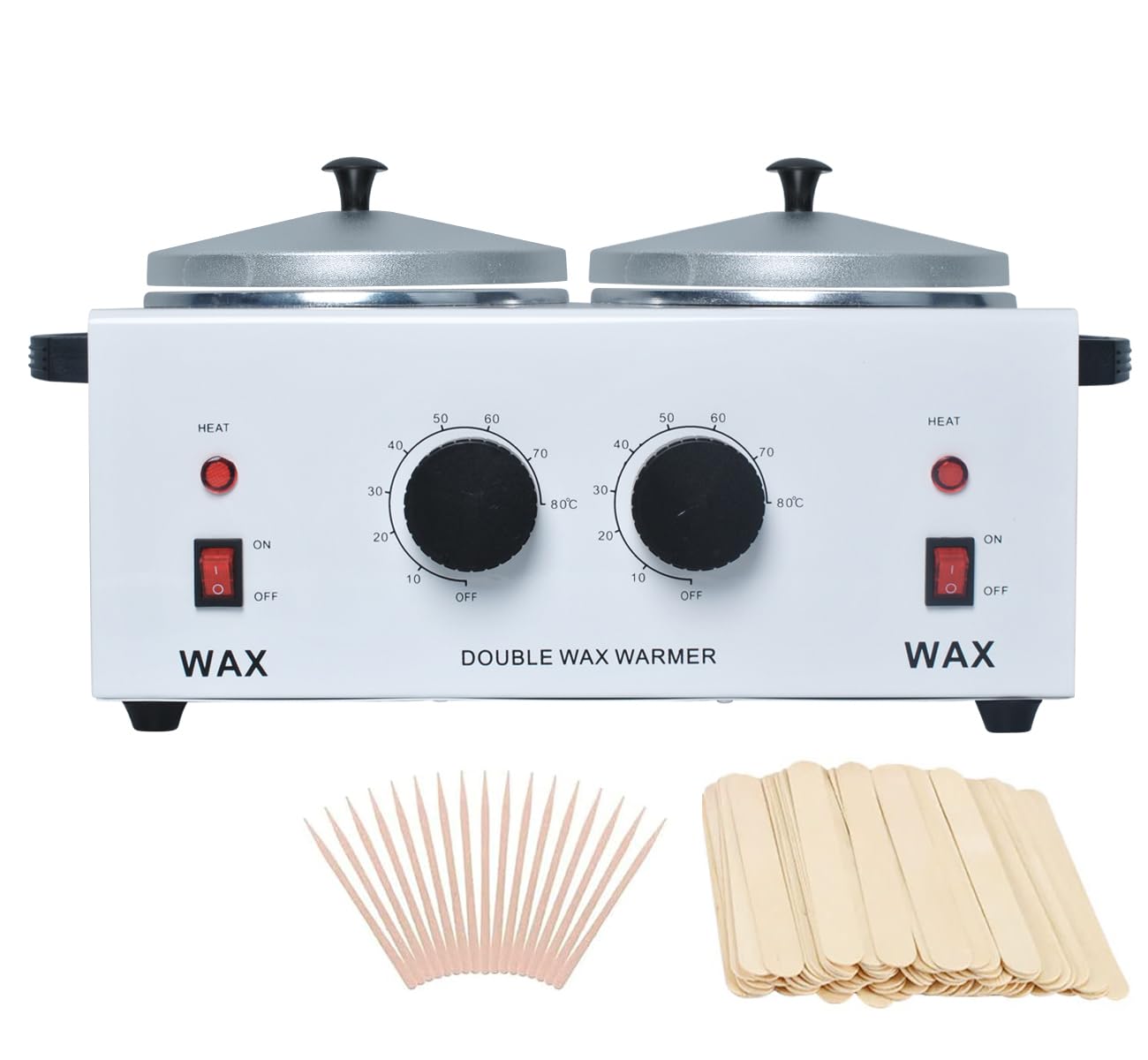 Wax Warmer Double Pot, Professional Electric Wax Heater Machine for Facial, Body, Spa, and Salon, 1.2L Dual Wax Pot Adjustable Temperature with 100 Wooden Craft Sticks,Wax Machine for Hair Removal