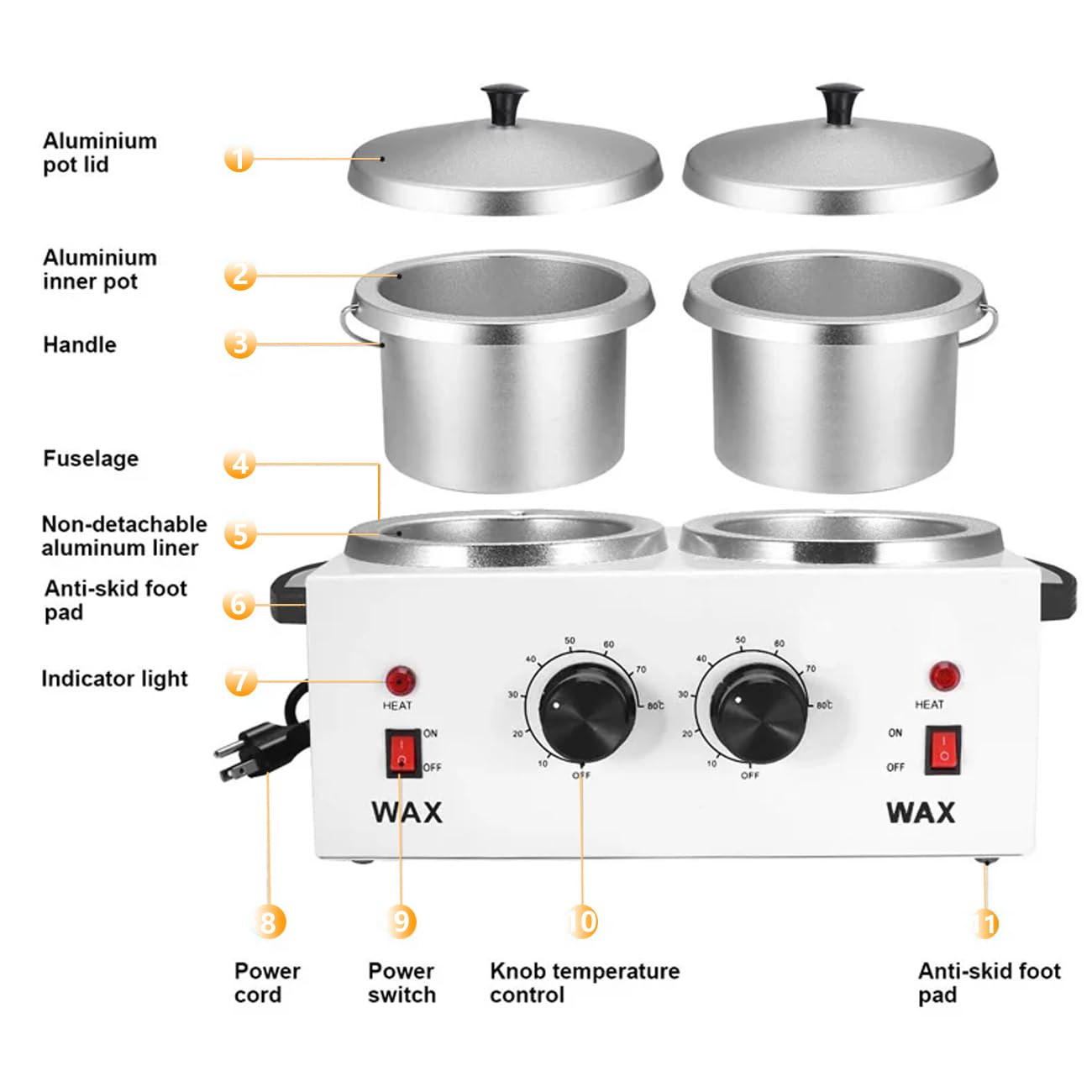 Wax Warmer Double Pot, Professional Electric Wax Heater Machine for Facial, Body, Spa, and Salon, 1.2L Dual Wax Pot Adjustable Temperature with 100 Wooden Craft Sticks,Wax Machine for Hair Removal