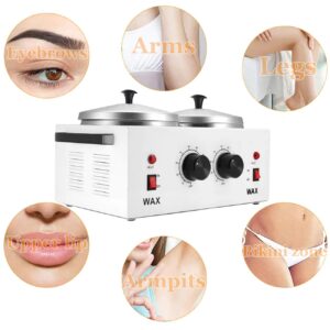 Wax Warmer Double Pot, Professional Electric Wax Heater Machine for Facial, Body, Spa, and Salon, 1.2L Dual Wax Pot Adjustable Temperature with 100 Wooden Craft Sticks,Wax Machine for Hair Removal