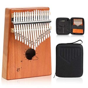 kalimba 17 keys thumb piano with protective box, tuning hammer and english study instruction. portable mbira wood finger piano, gifts for kids and adults music lovers