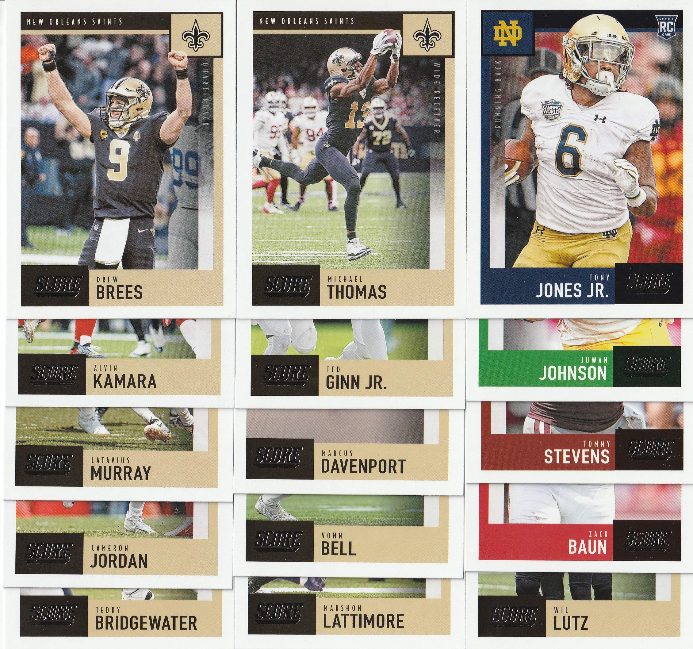 2020 Panini Score Football New Orleans Saints Team Set 15 Cards W/Drafted Rookies