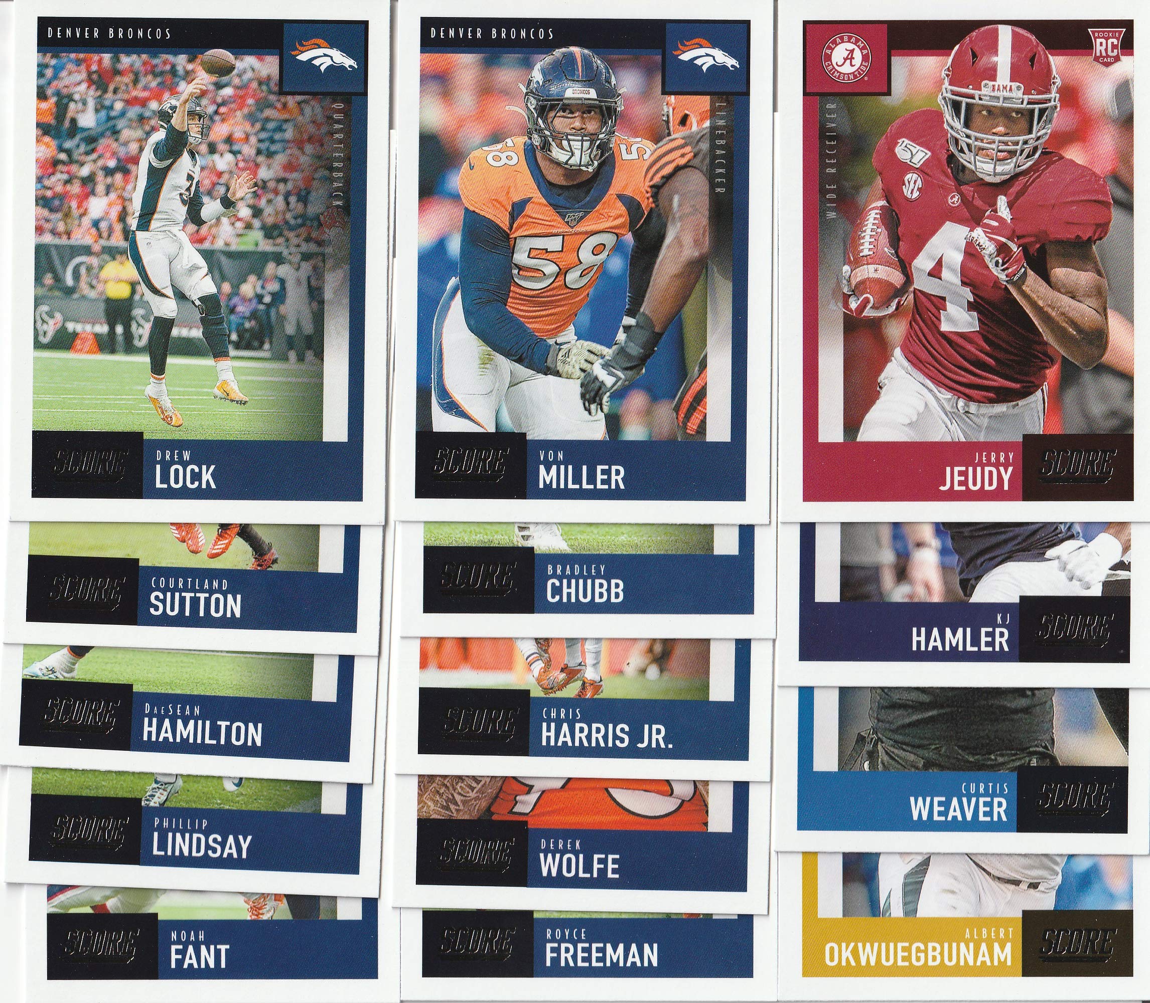 2020 Panini Score Football Denver Broncos Team Set 14 Cards W/Drafted Rookies