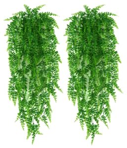 yyaaloa fake plants artificial hanging plants 2-pack 31.5inch boston fern fake leaves greeny chain wall home room garden wedding garland outside decoration patio decor (2-pack boston fern)