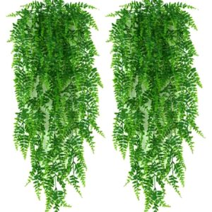 YYaaloa Fake Plants Artificial Hanging Plants 2-Pack 31.5Inch Boston Fern Fake Leaves Greeny Chain Wall Home Room Garden Wedding Garland Outside Decoration Patio Decor (2-Pack Boston Fern)