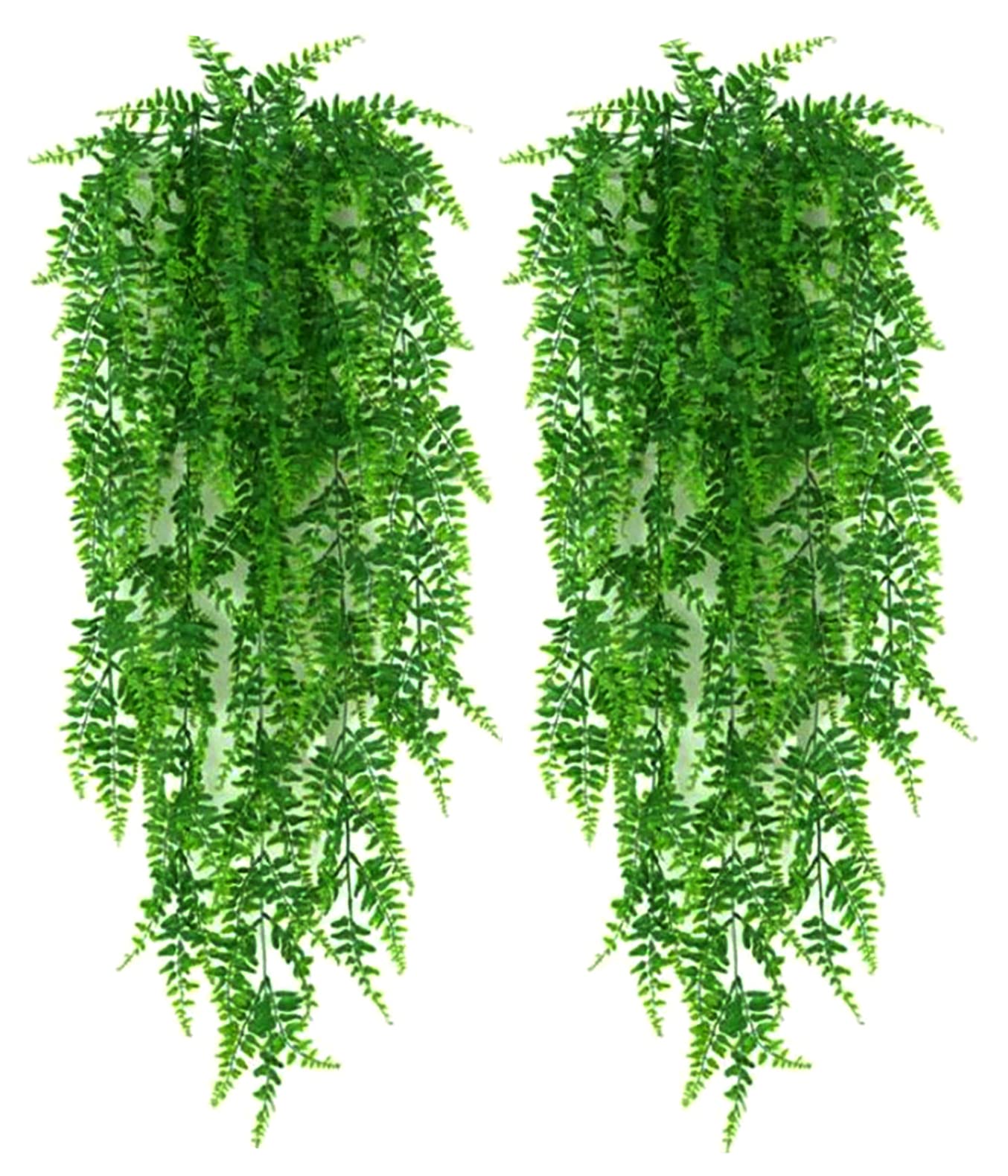 YYaaloa Fake Plants Artificial Hanging Plants 2-Pack 31.5Inch Boston Fern Fake Leaves Greeny Chain Wall Home Room Garden Wedding Garland Outside Decoration Patio Decor (2-Pack Boston Fern)