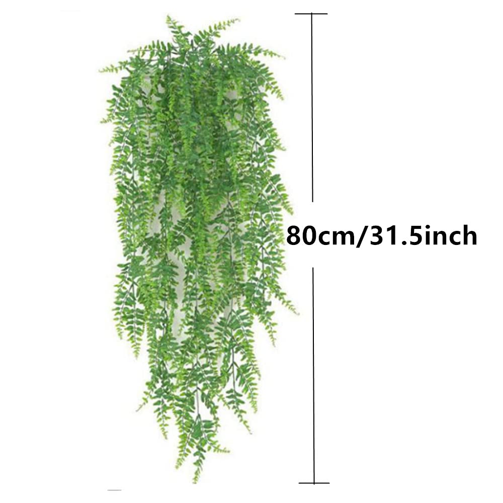 YYaaloa Fake Plants Artificial Hanging Plants 2-Pack 31.5Inch Boston Fern Fake Leaves Greeny Chain Wall Home Room Garden Wedding Garland Outside Decoration Patio Decor (2-Pack Boston Fern)