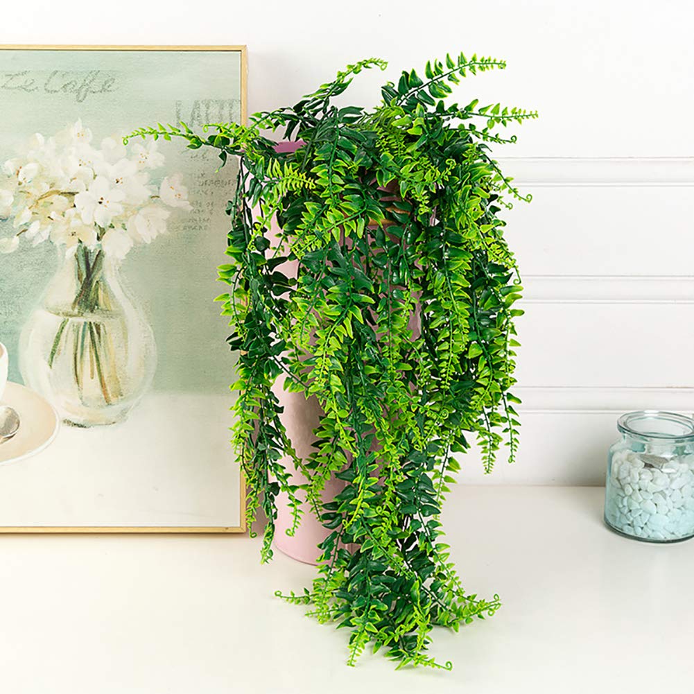 YYaaloa Fake Plants Artificial Hanging Plants 2-Pack 31.5Inch Boston Fern Fake Leaves Greeny Chain Wall Home Room Garden Wedding Garland Outside Decoration Patio Decor (2-Pack Boston Fern)