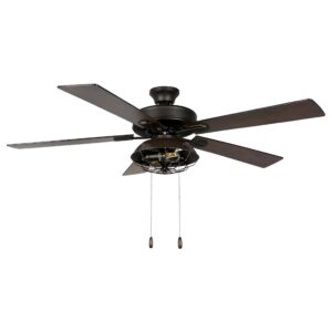 river of goods farmhouse led ceiling fan - 52" l x 52" w - metal caged fixture - rich barnwood/light driftwood fan blades