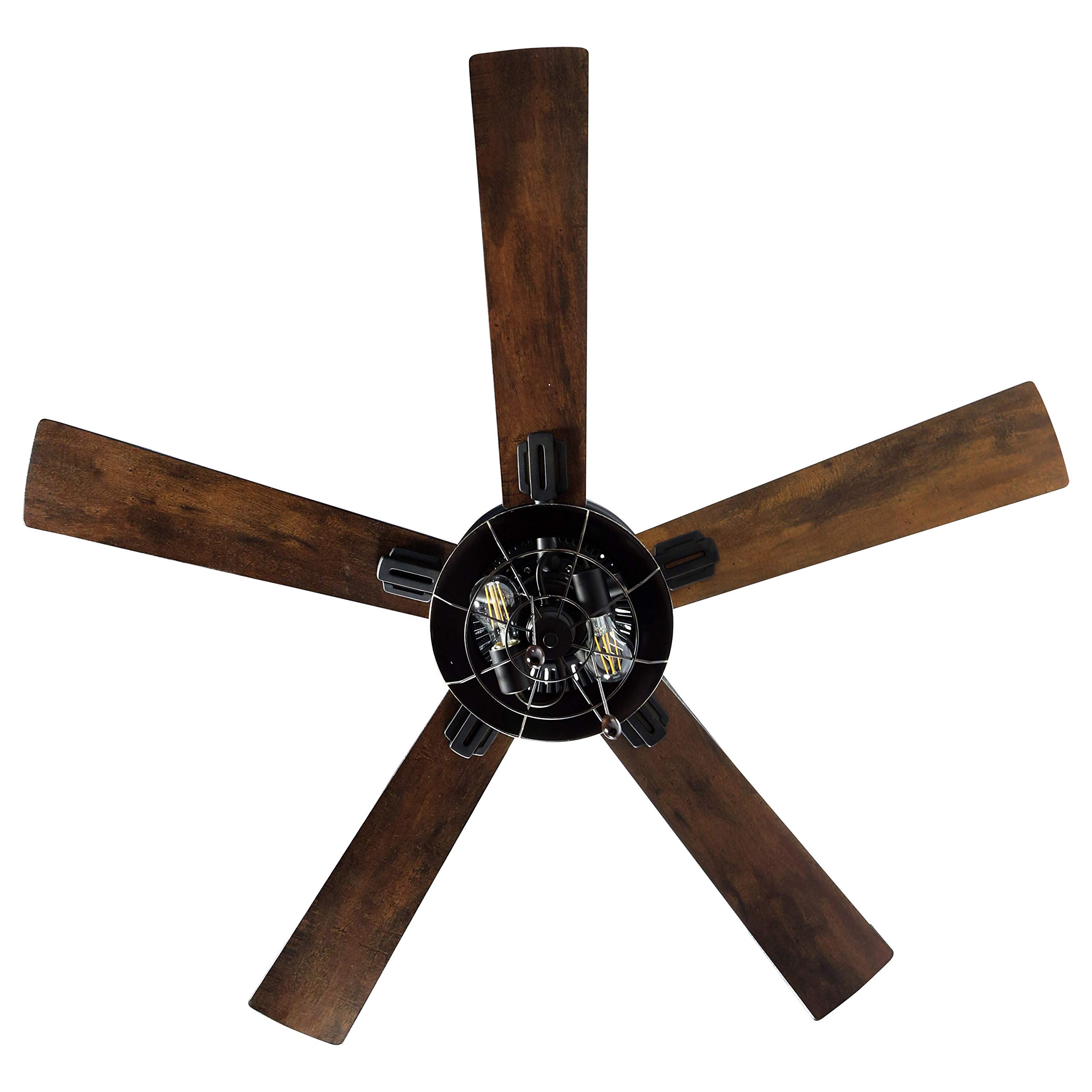 RIVER OF GOODS Farmhouse LED Ceiling Fan - 52" L x 52" W - Metal Caged Fixture - Rich Barnwood/Light Driftwood Fan Blades