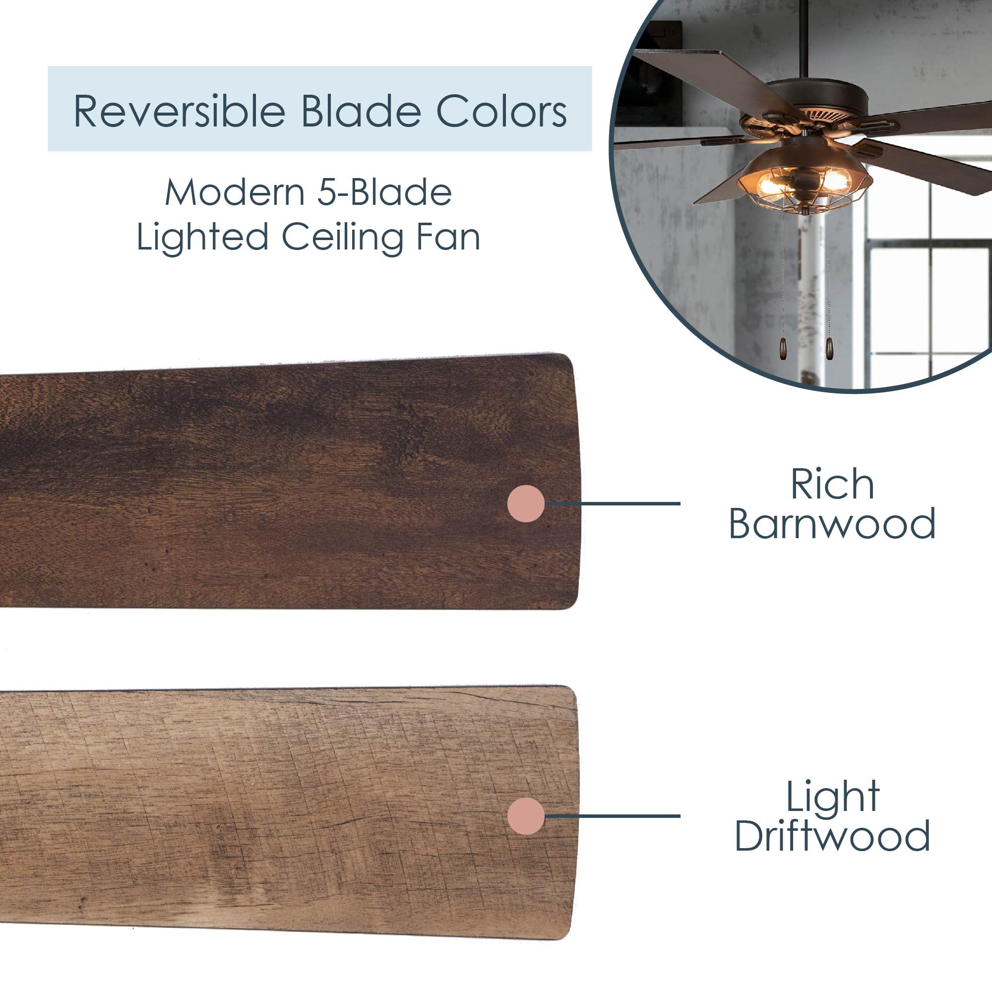 RIVER OF GOODS Farmhouse LED Ceiling Fan - 52" L x 52" W - Metal Caged Fixture - Rich Barnwood/Light Driftwood Fan Blades