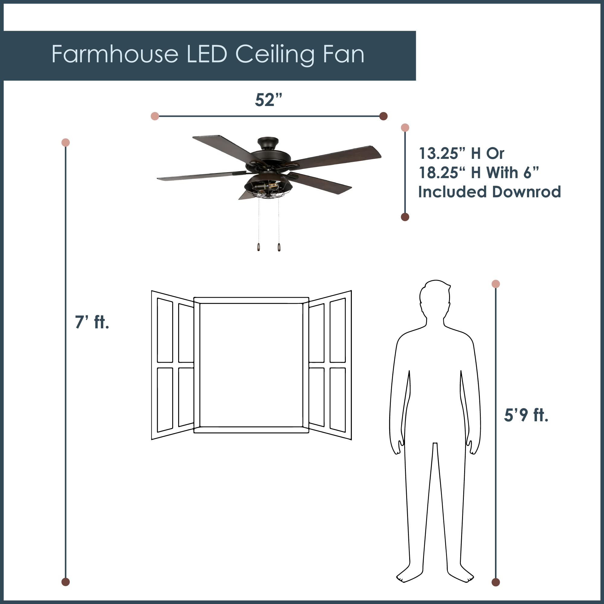 RIVER OF GOODS Farmhouse LED Ceiling Fan - 52" L x 52" W - Metal Caged Fixture - Rich Barnwood/Light Driftwood Fan Blades