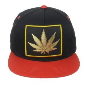 top level flat brim snapback metallic marijuana logo high definition embroidery hat/cap black/red