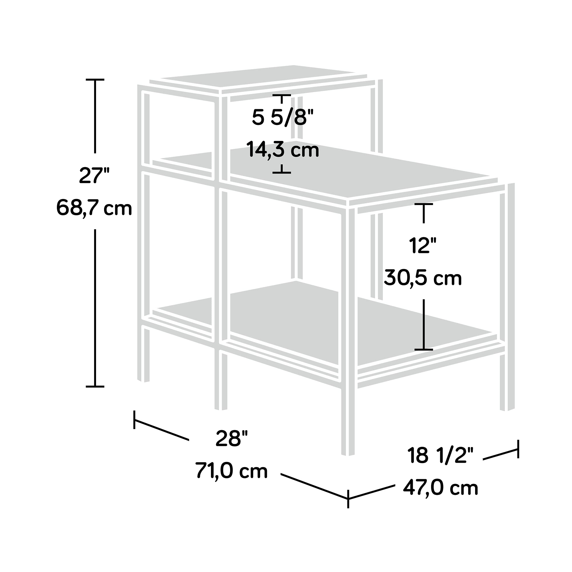 Sauder Nova Loft Side Table, L: 27.95" x W: 18.5" x H: 27.05", Grand Walnut Finish