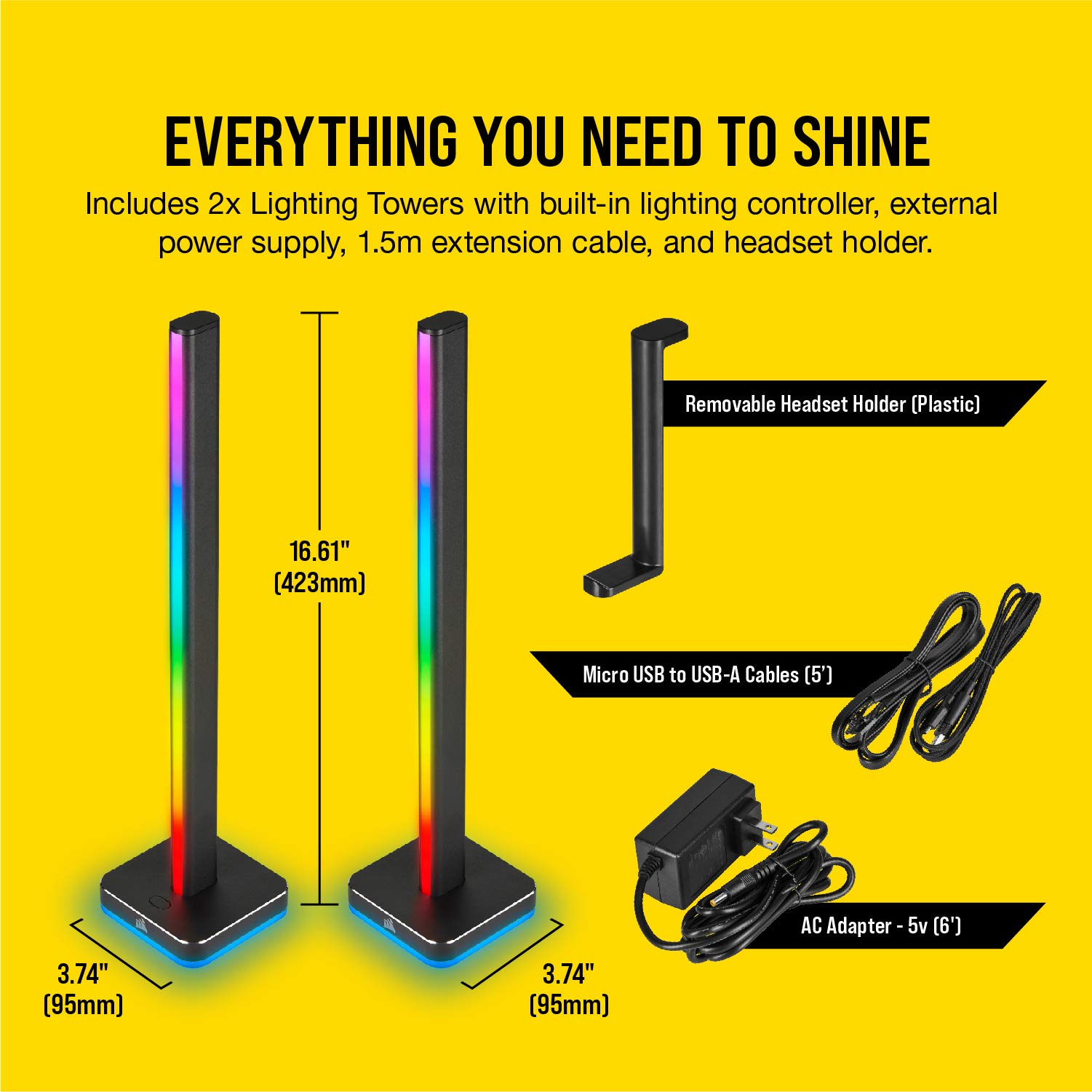 Corsair iCUE LT100 Smart Lighting Tower Starter Kit, Black