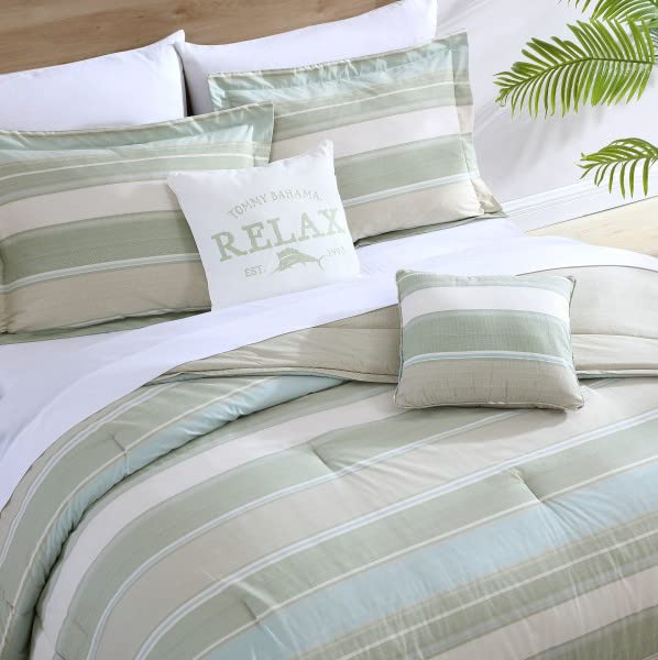 Tommy Bahama - Queen Comforter Set, Reversible Cotton Bedding with Matching Shams & Bonus Throw Pillows, All Season Home Decor (Serenity Green, Queen)