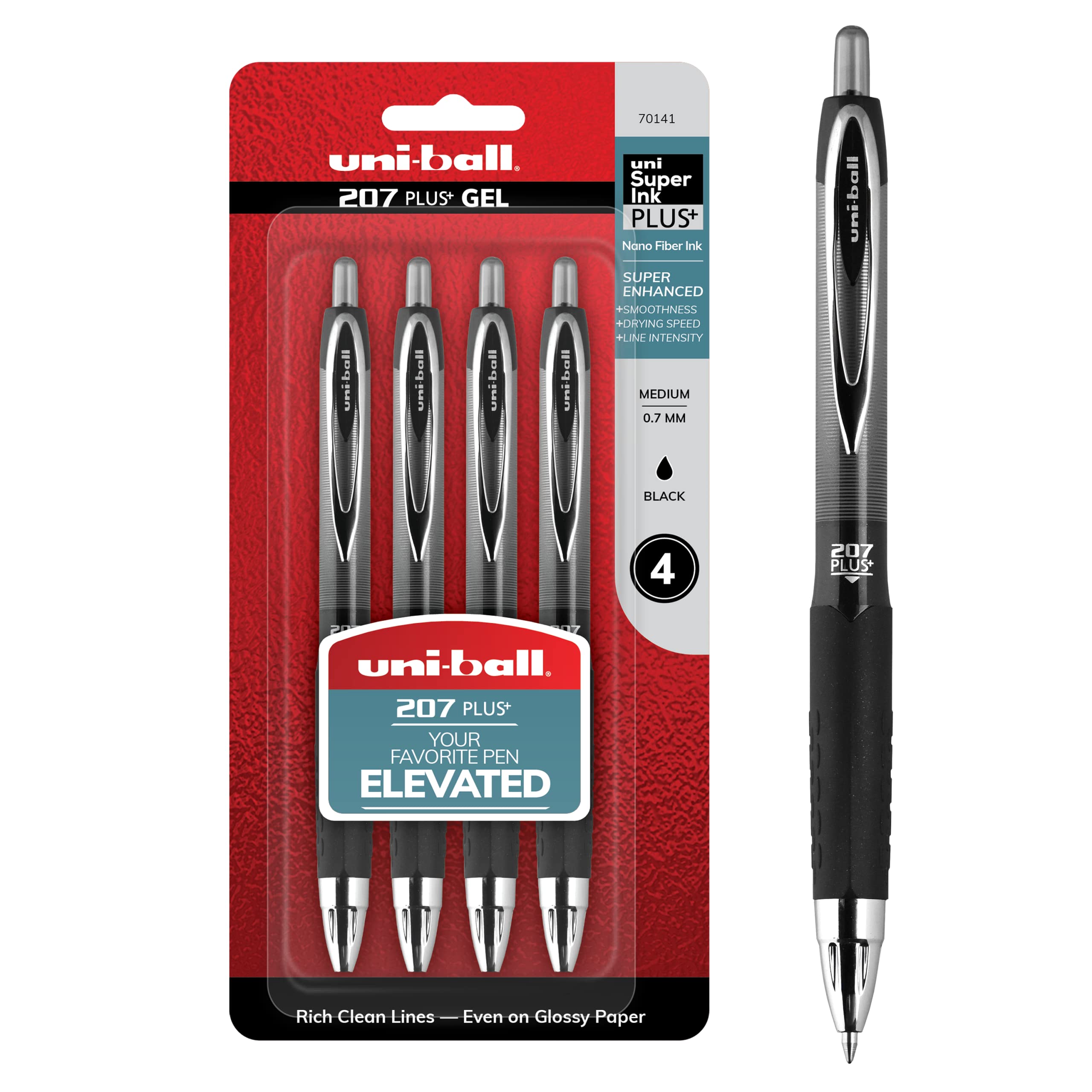 Uniball Signo 207+ Gel Pen 4 Pack, 0.7mm Medium Black Pens, Gel Ink Pens | Office Supplies Sold by Uniball are Pens, Ballpoint Pen, Colored Pens, Gel Pens, Fine Point, Smooth Writing Pens