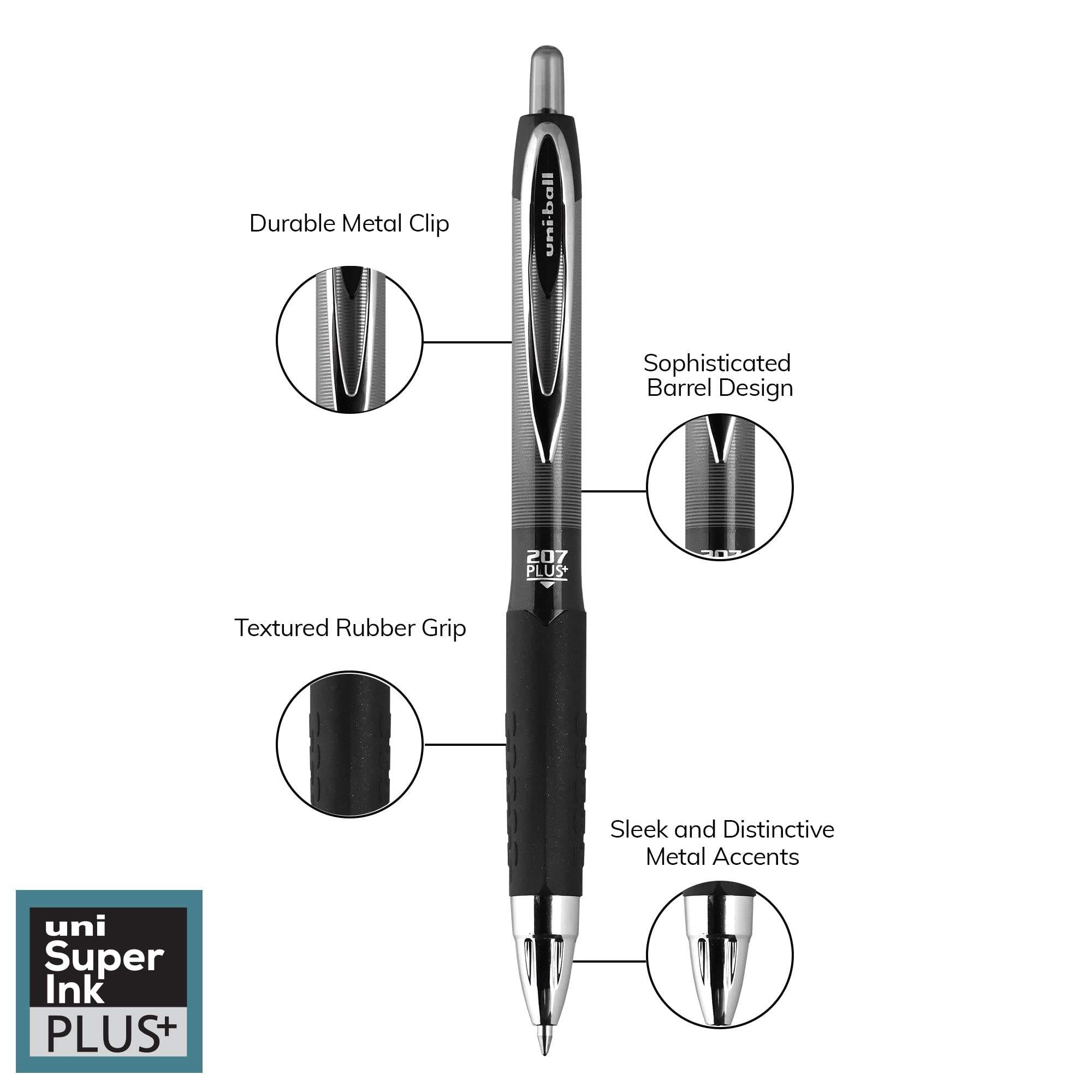 Uniball Signo 207+ Gel Pen 4 Pack, 0.7mm Medium Black Pens, Gel Ink Pens | Office Supplies Sold by Uniball are Pens, Ballpoint Pen, Colored Pens, Gel Pens, Fine Point, Smooth Writing Pens